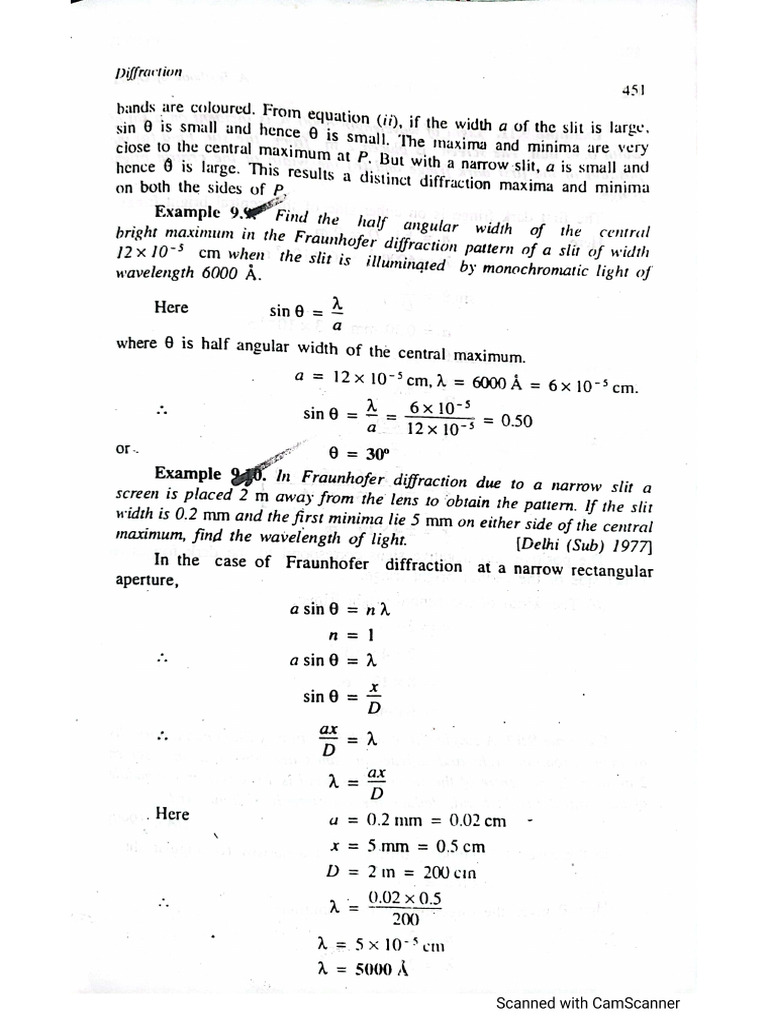 Diffraction Math and Equation | PDF
