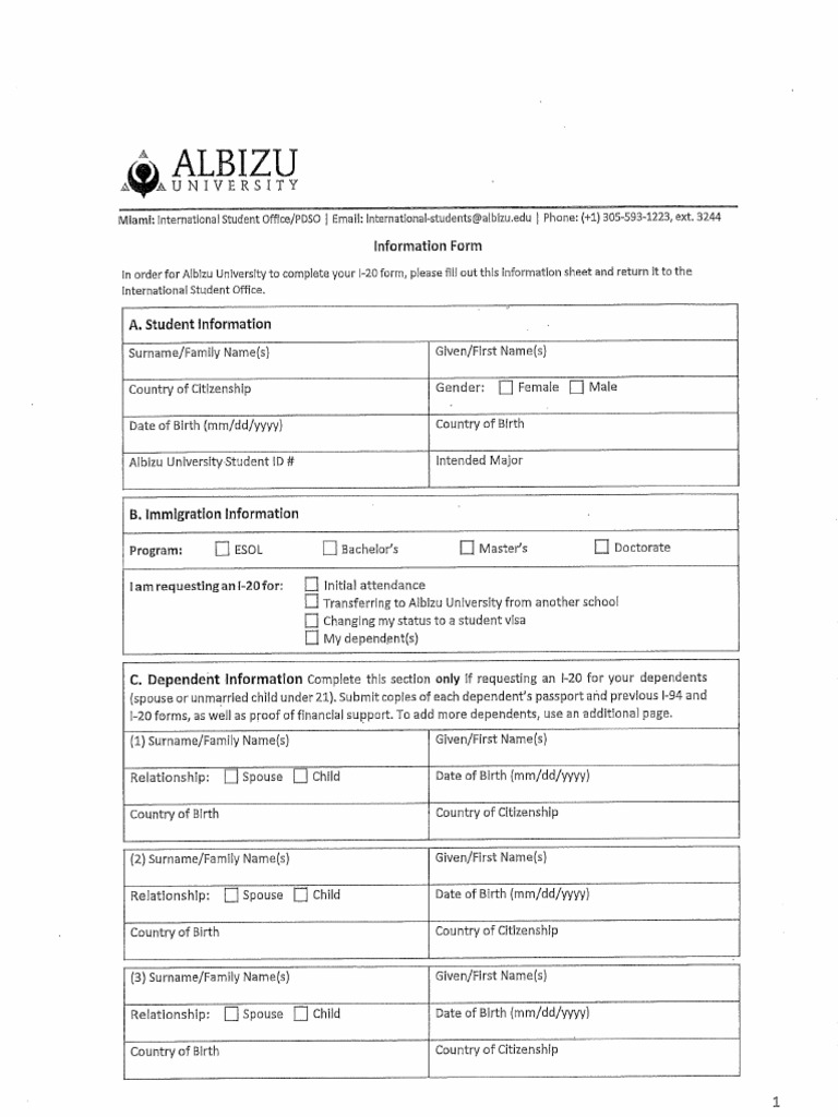Albizu International Student Forms | PDF