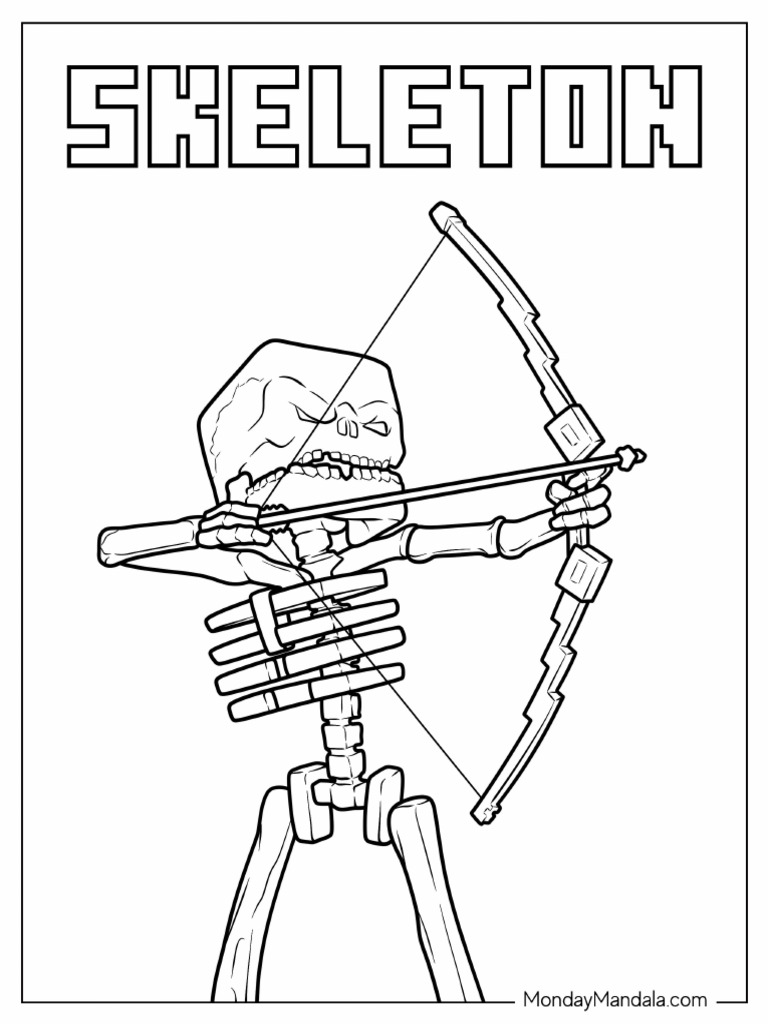 Minecraft Movie Skeleton With Bow Coloring Sheet For Kids | PDF