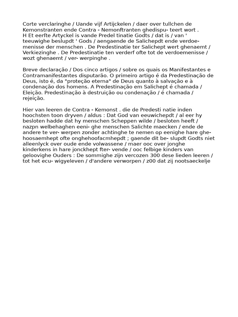 Breve Declaração Dos Cinco Artigos Que São Disputados Entre Os ...