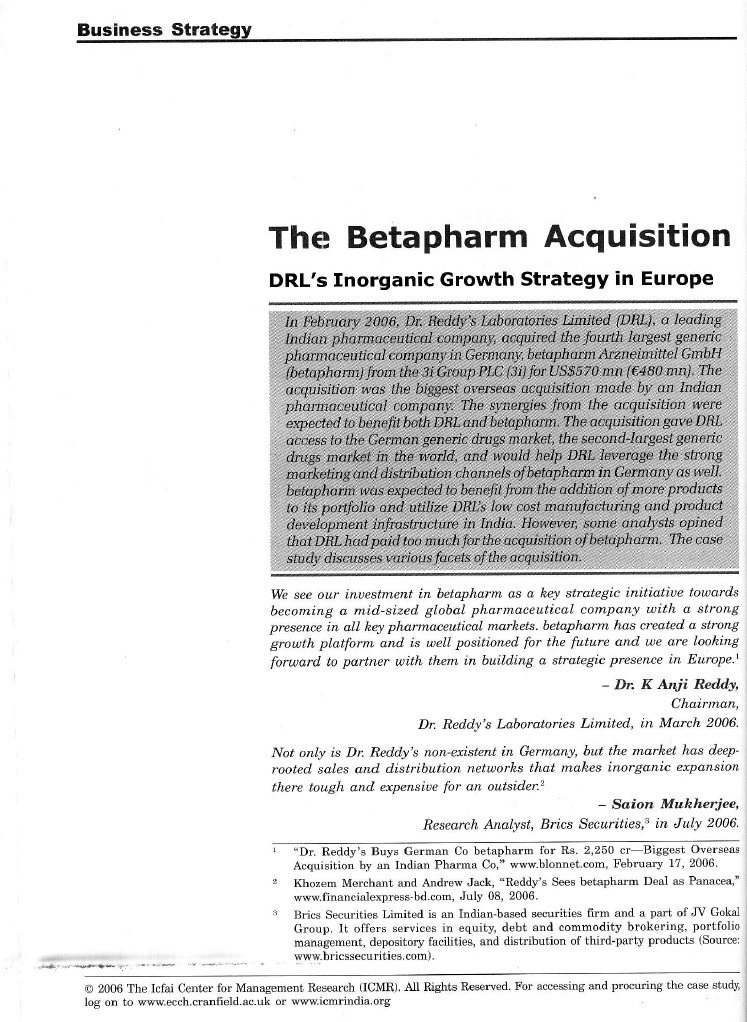 Pharma Expansion: DRL's Betapharm Move | PDF | Generic Drug | Mergers ...