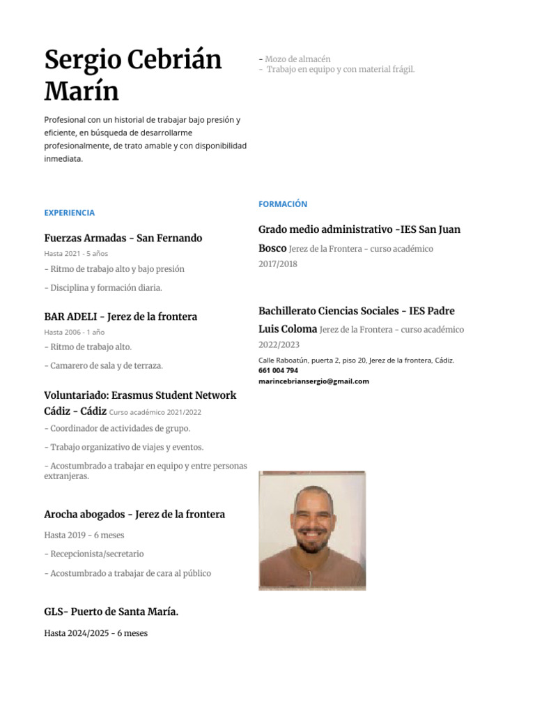 Curriculum Vitae Sergio Cebrian Marin | PDF