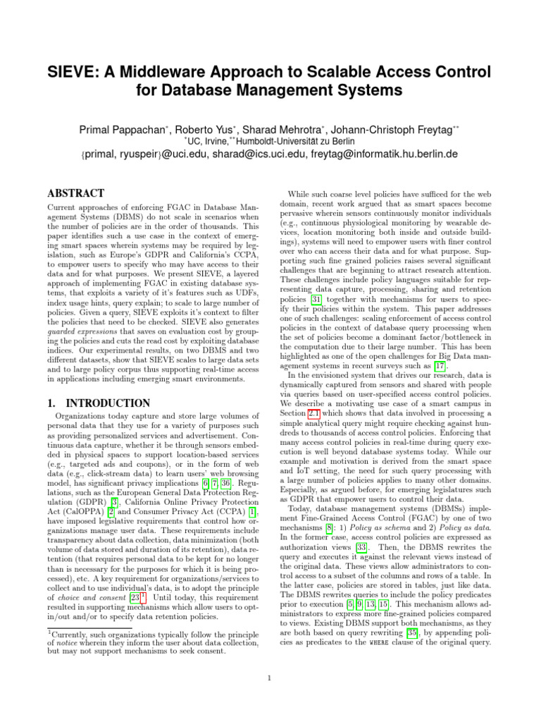 Sieve A Middleware Approach to Scalable Access Control for Database Management Systems | PDF ...