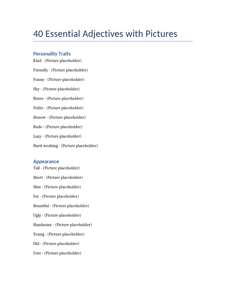 40 Essential Adjectives | PDF