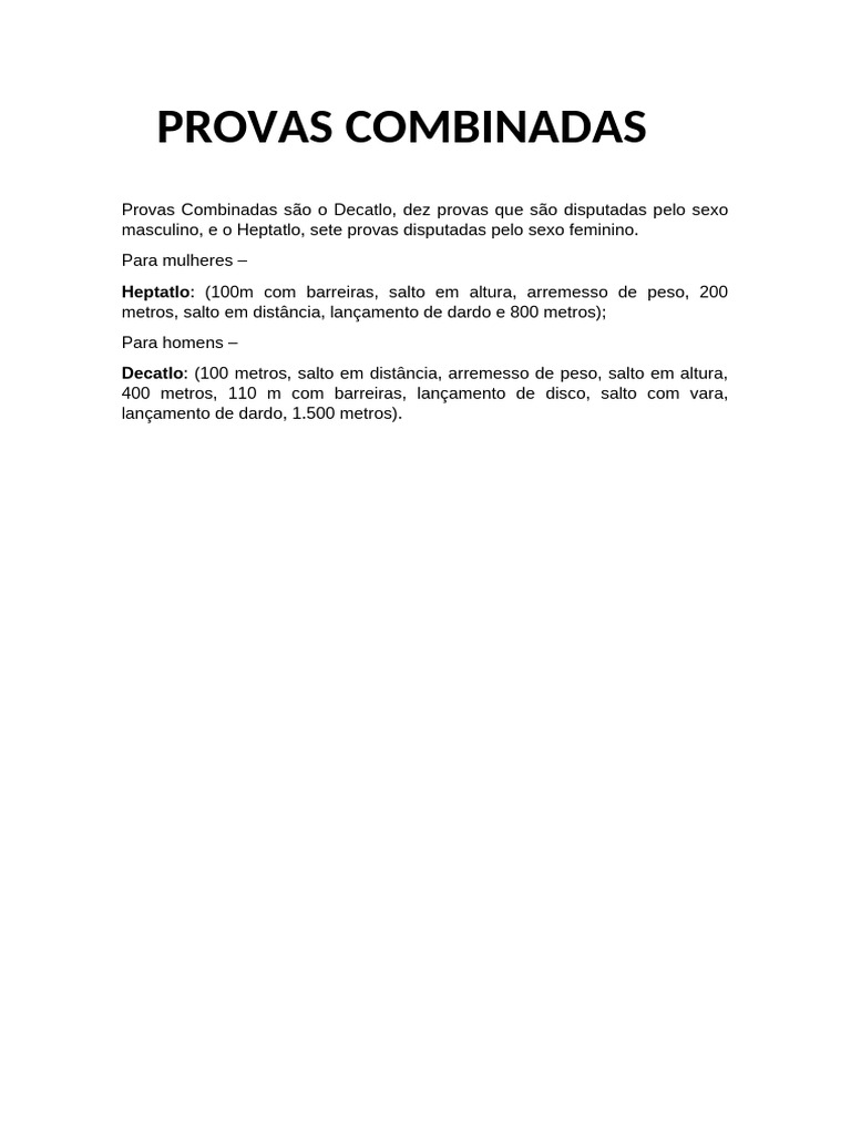 Provas Combinadas: Decatlo e Heptatlo | PDF
