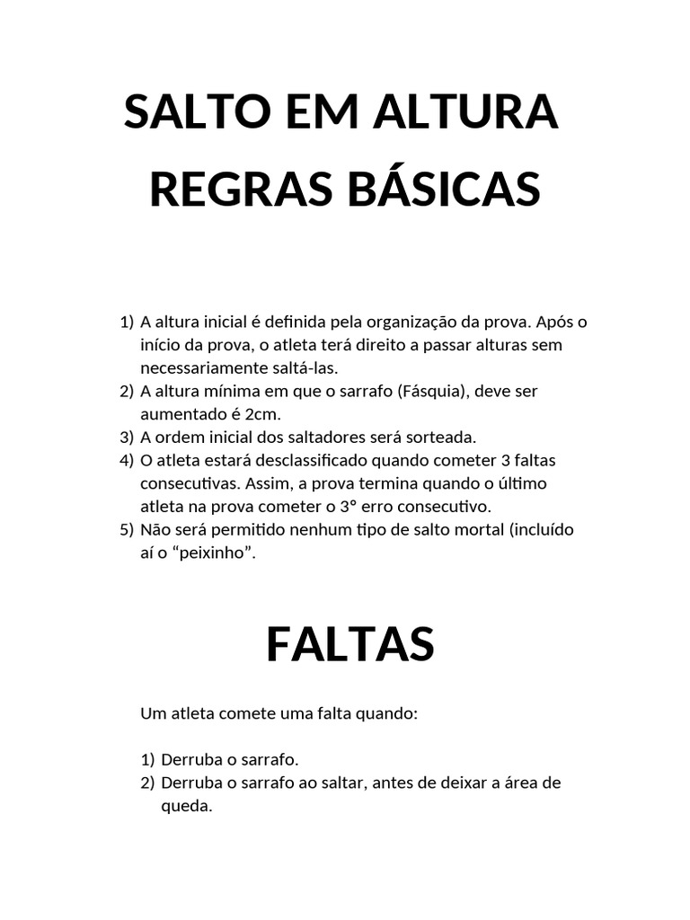 Regras do Salto em Altura | PDF