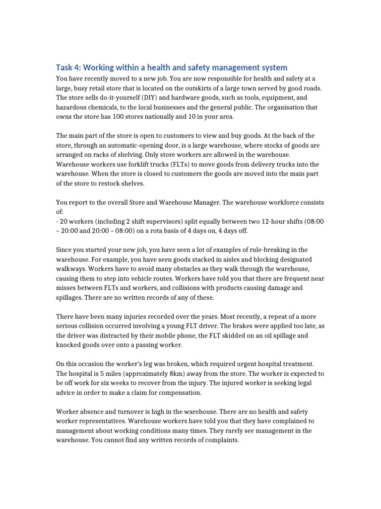 Task4 Formal Safety Management Answer | PDF | Occupational Safety And Health | Safety