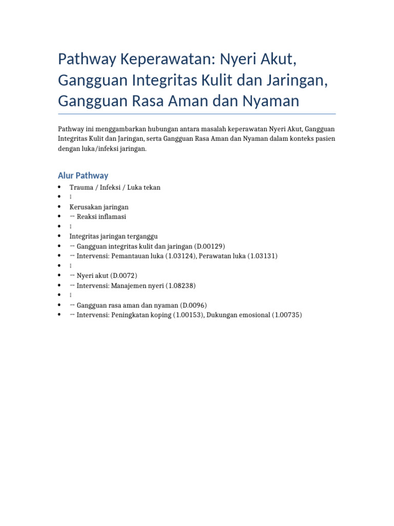 Pathway Nyeri Gangguan Integritas Kulit Rasa Aman | PDF