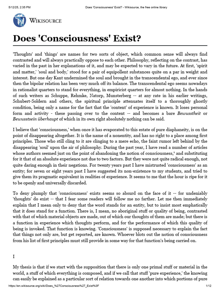 Does 'Consciousness' Exist | PDF | Experience | Consciousness