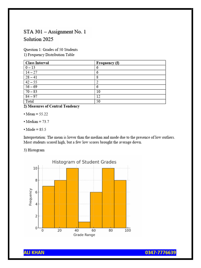 STA301 Assignment Solution 2025 by VU NEXUS Ali Khan 1 | PDF