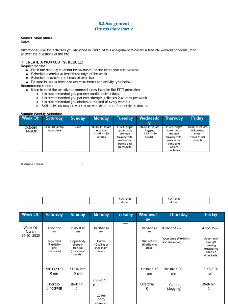 3 2assignment Fitnessplan2 | PDF | Aerobic Exercise | Strength Training