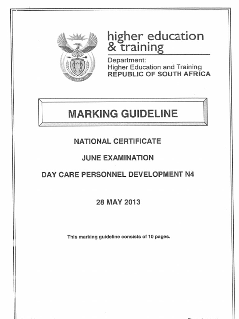 N4 Daycare Personnel Development May 2013 Marking Guideline | PDF