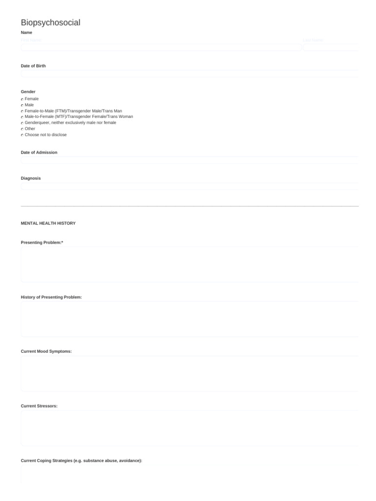 Psychiatric Biopsychosocial Intake Form | PDF | Paranoia | Mental Disorder