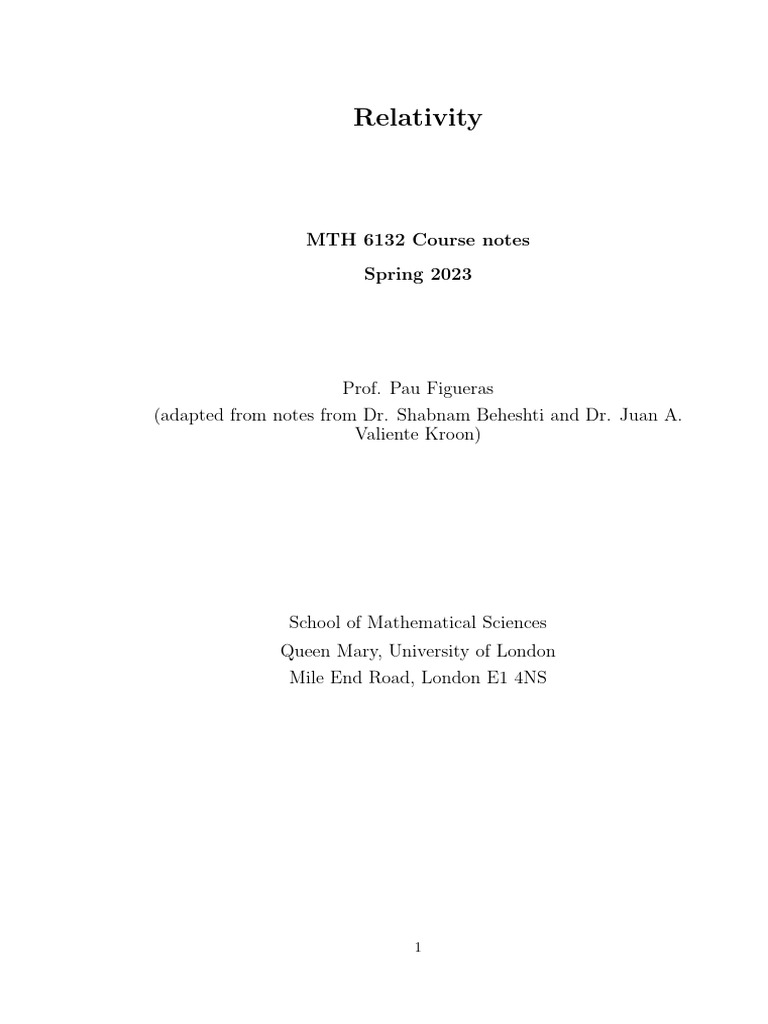 Relativity Lecture Notes | PDF | Theory Of Relativity | Special Relativity