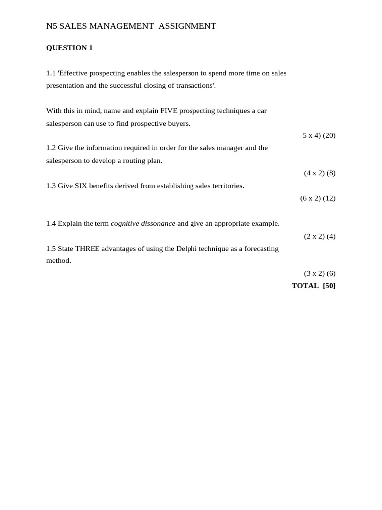 n5 Sales Management Assignment | PDF
