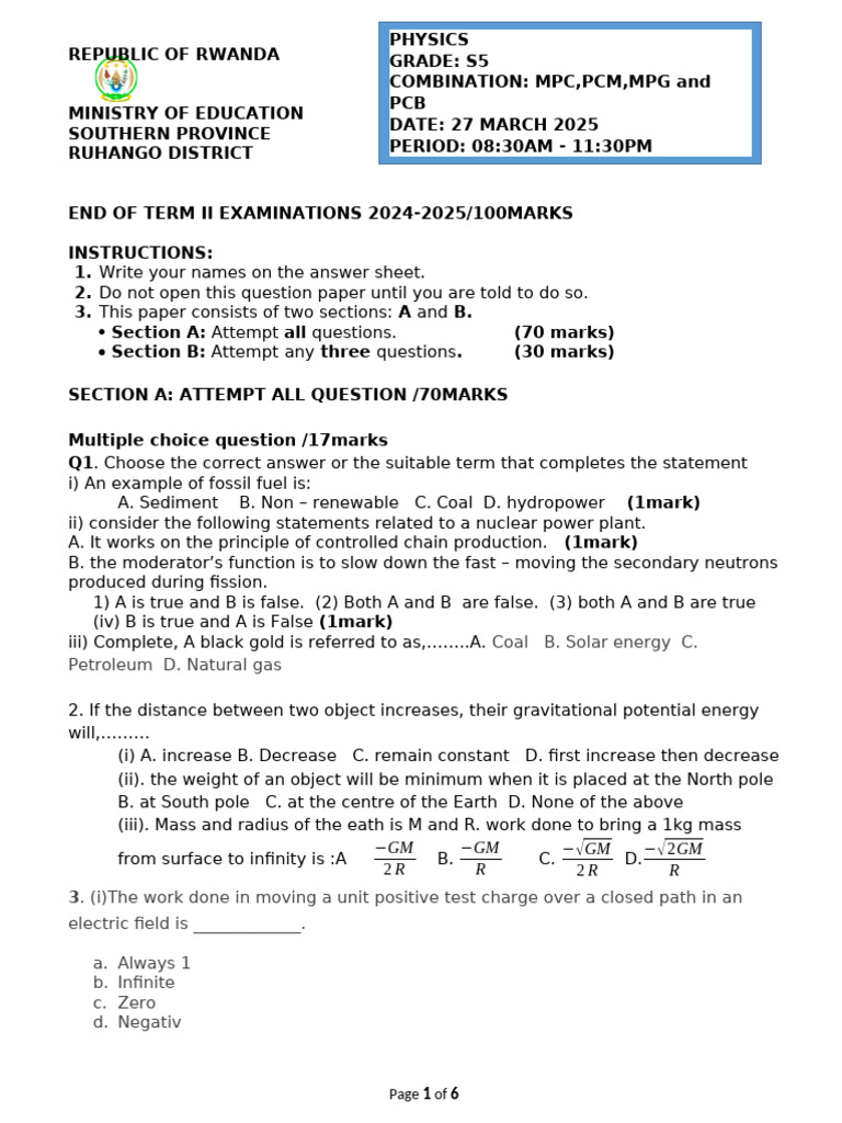S5 Physics Exam Questions 2025 | PDF | Photoelectric Effect | Damping