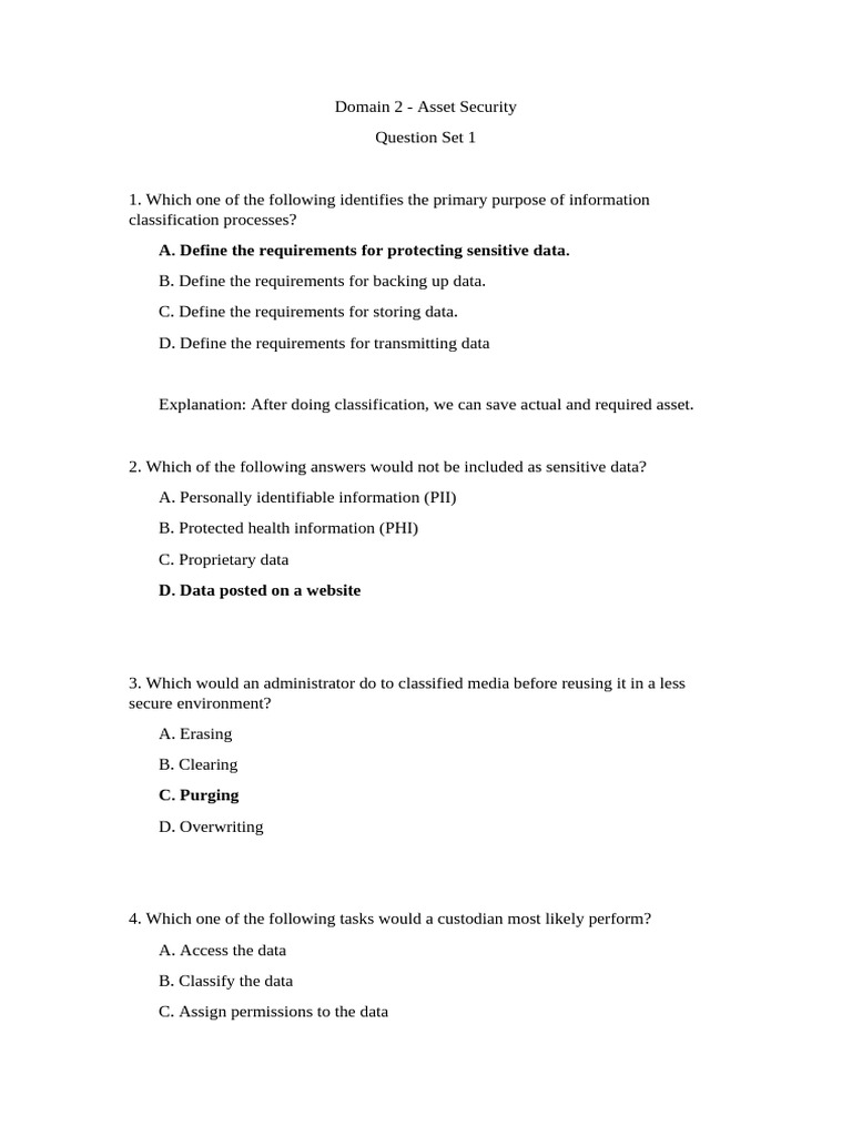 CISSP Domain 2 - Question Set 1 | PDF | Security Technology | Data