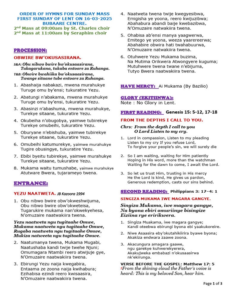 Order of Mass 2nd Sunday of Lent 16-03-2025 | PDF | Lamb Of God | Religious Belief And Doctrine