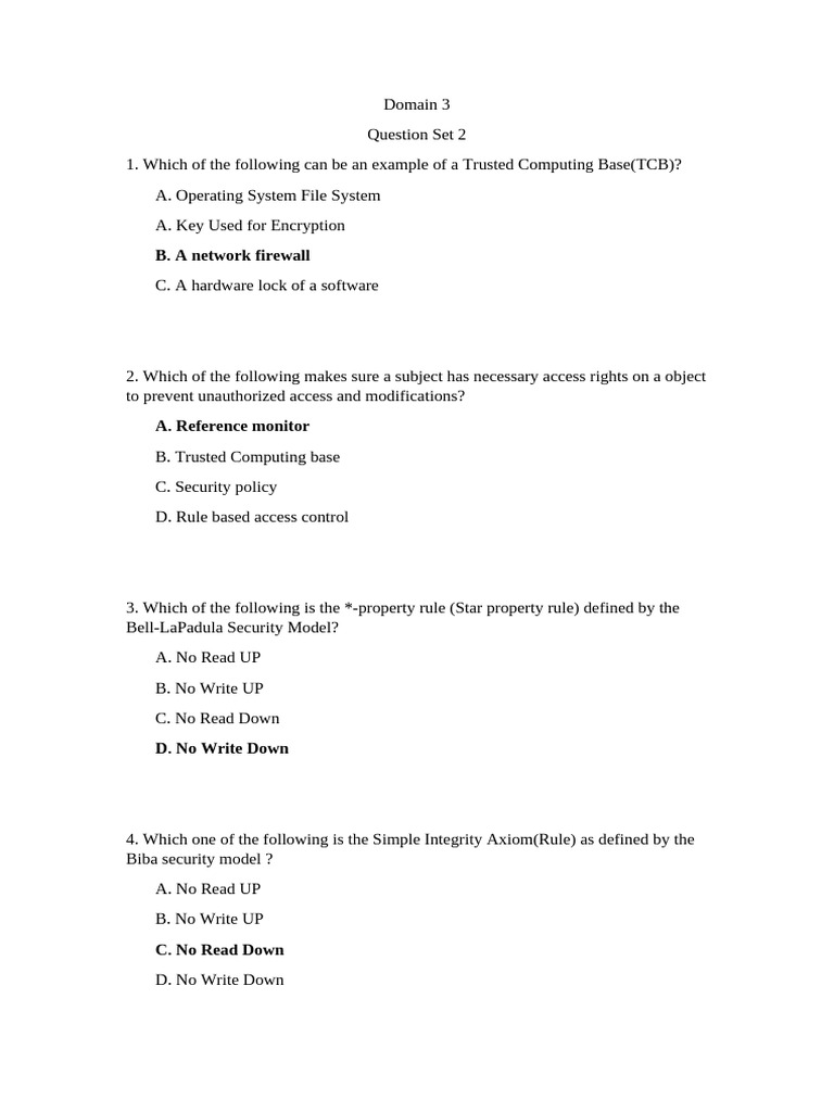CISSP Domain 3 - Question Set 2 | PDF | Access Control | Trusted Computing