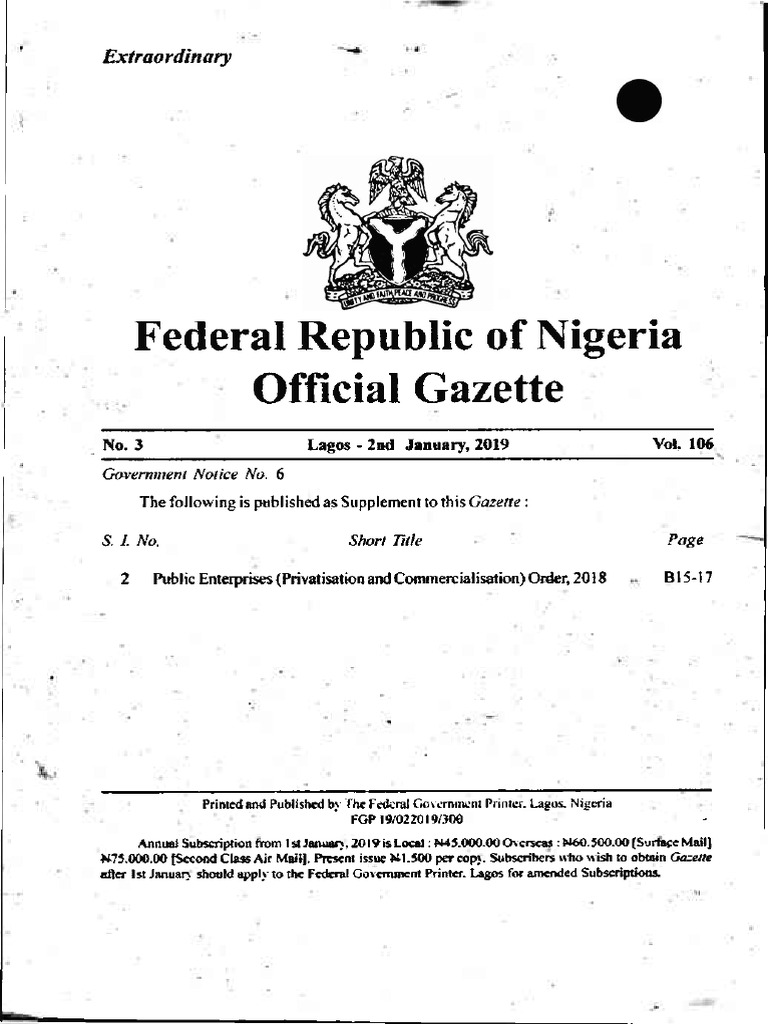 NG Government Gazette Dated 2019-01-02 No 3 | PDF | Public Sphere ...