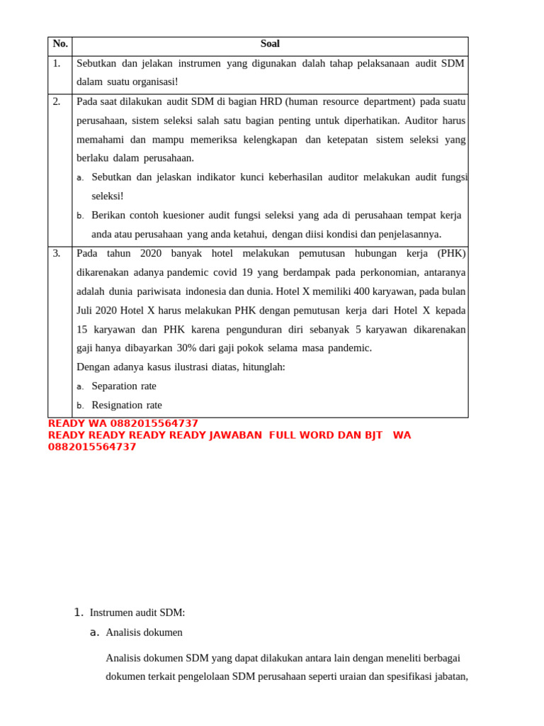 Jawaban TMK 2 Ekma4476 Audit SDM Ready Wa 0882015564737 | PDF