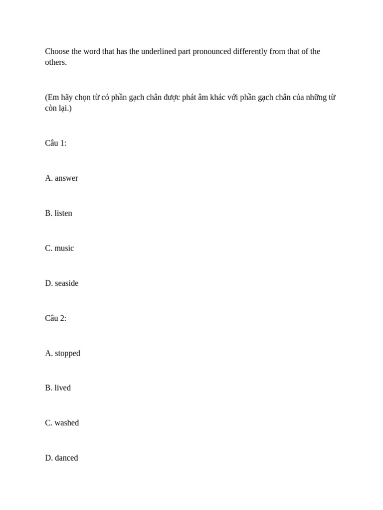 Choose The Word That Has The Underlined Part Pronounced Differently ...