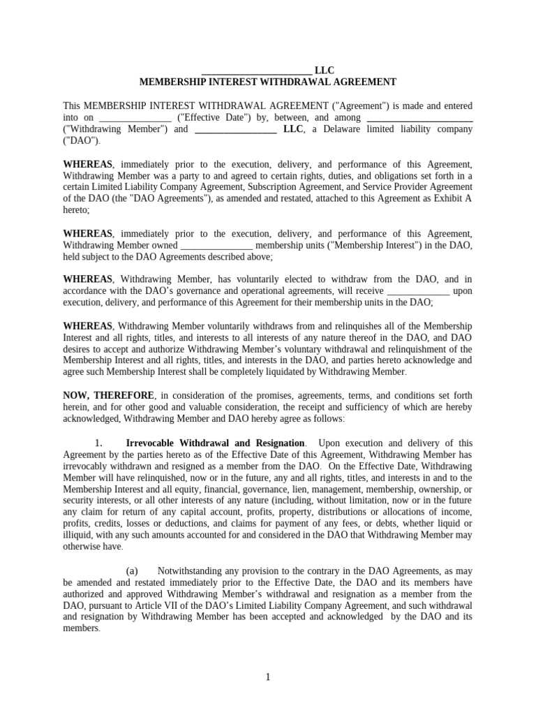 DAO Withdrawal Agreement - Master Template 2025 with ETH amount without ...