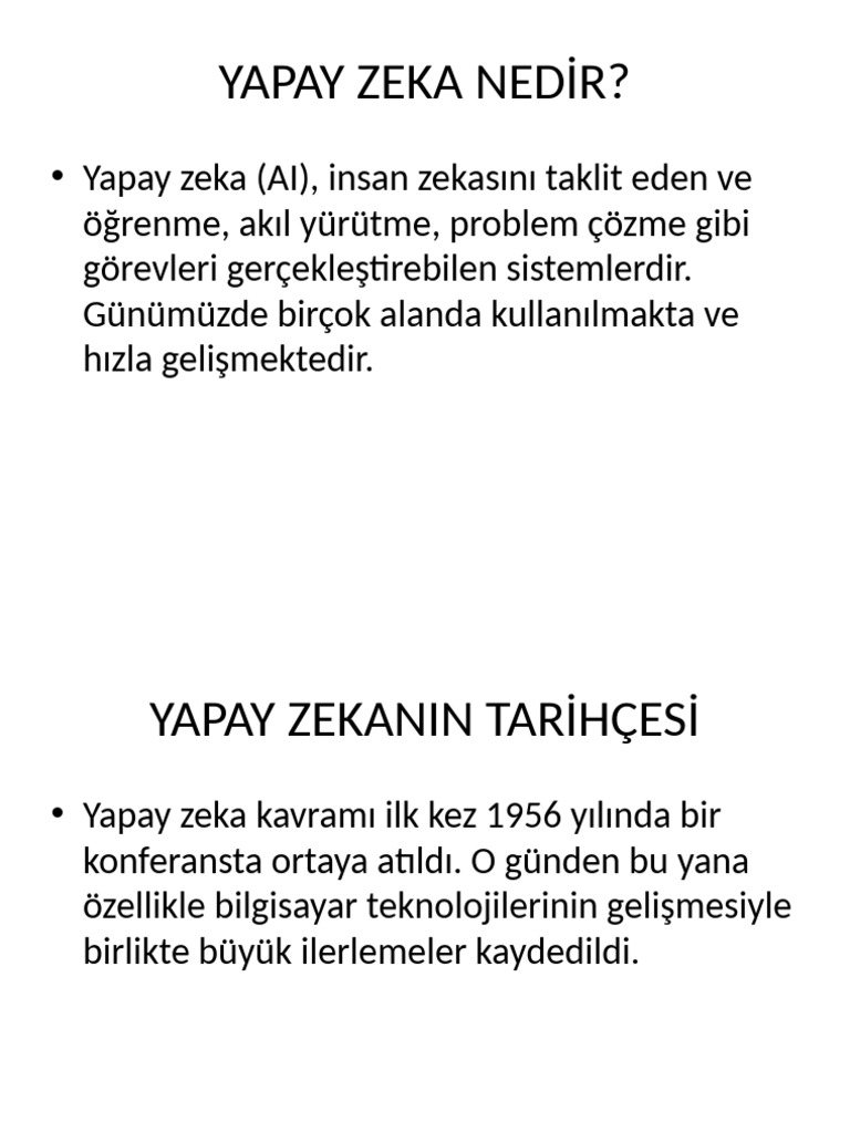 Yapay Zeka Proje Slayt | PDF