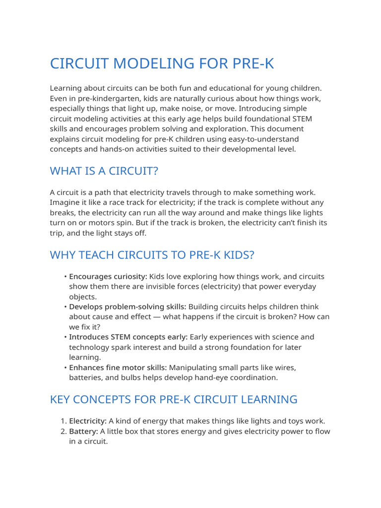 Circuit Modeling For Pre-K | PDF | Electricity | Light Emitting Diode