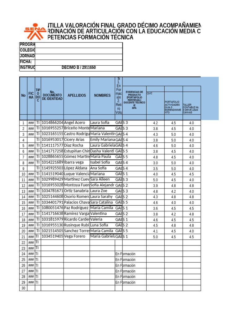 Notas y Asistencia 10 B | PDF