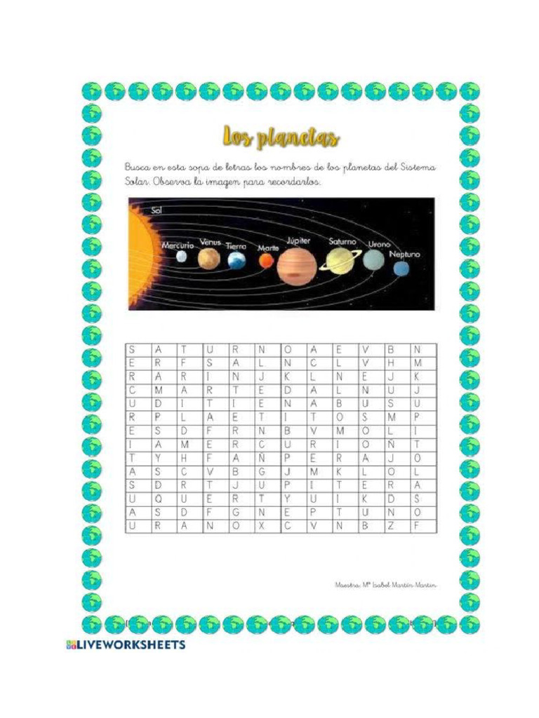 Ejercicio Sopa de Letras Planetas | PDF