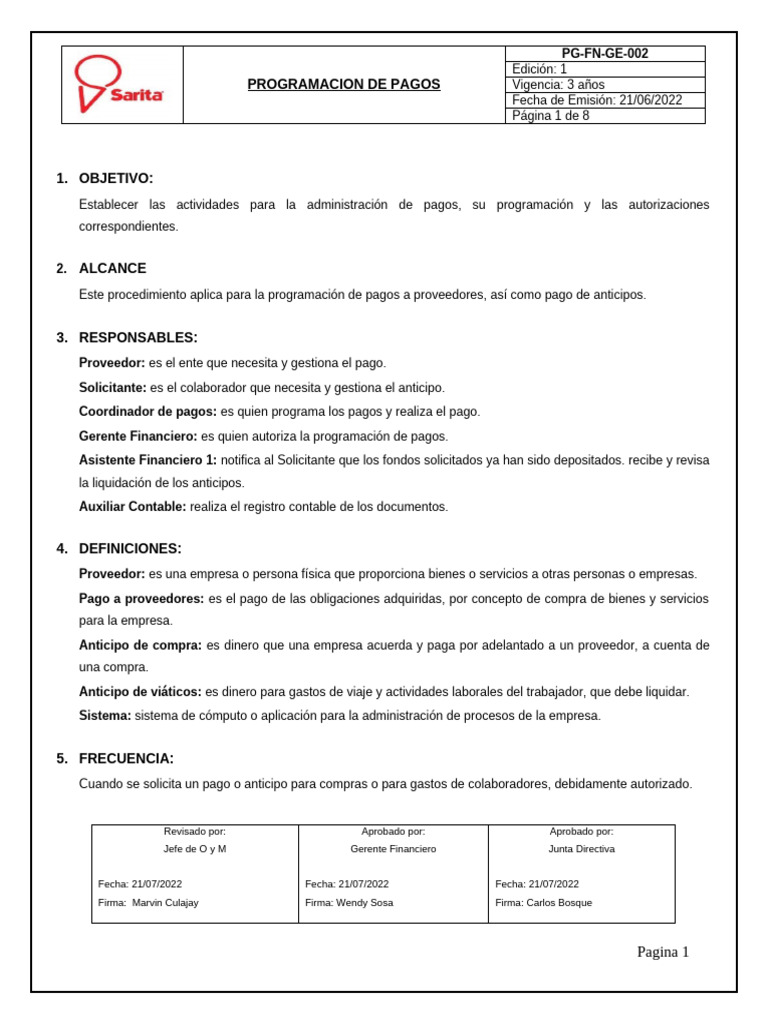 PR FN Ge 002 Programacion de Pagos | PDF | Contabilidad | Auditoría