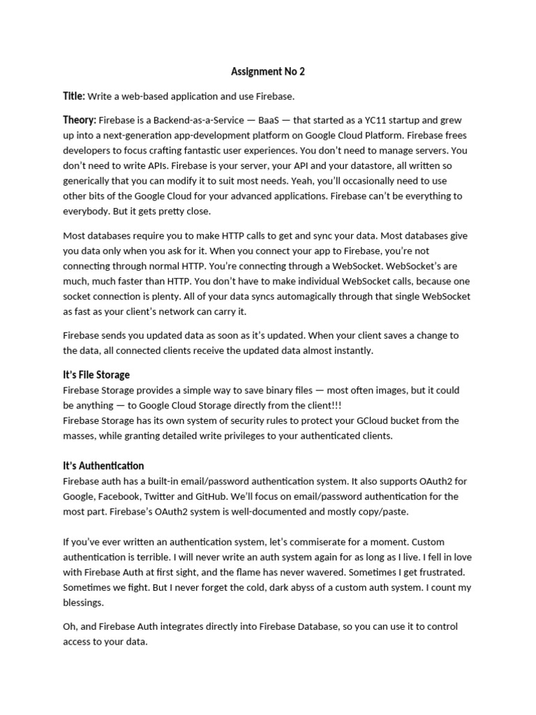 Assignmetn No - 2 - Firebase | PDF | Databases | Web Application