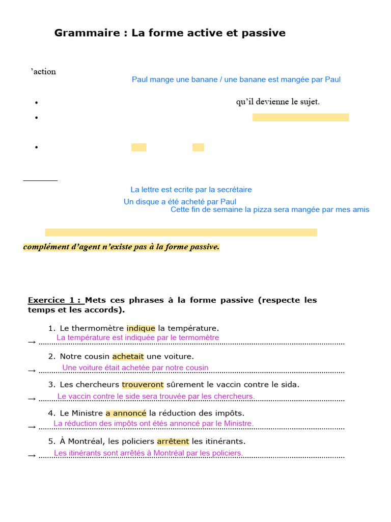 Formes actives et passives en grammaire | PDF | Sujet (Grammaire) | Phrase
