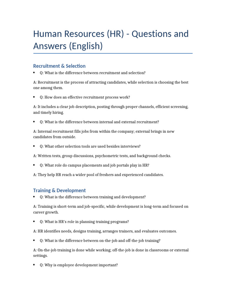 HR Questions and Answers English | PDF | Recruitment | Human Resources