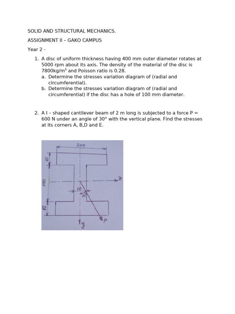 Second Assignment of Solid and Structural Mechanics | PDF