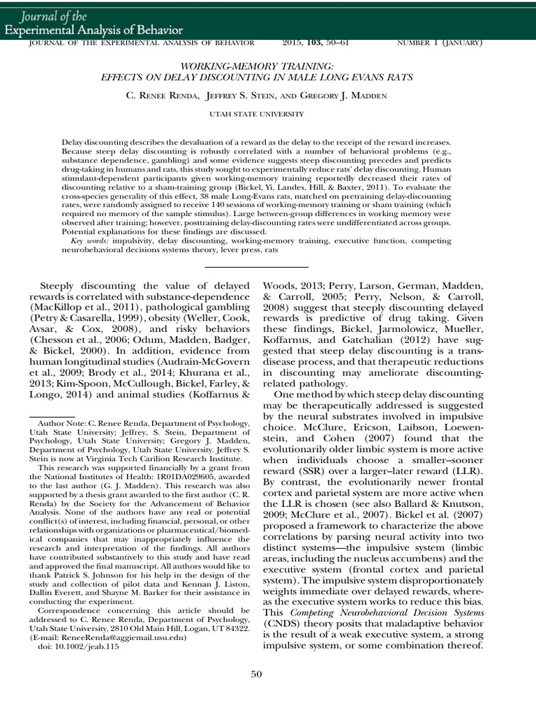 Sub Working Memory Trainin JEAB Renee, et al. | PDF | Working Memory | Memory