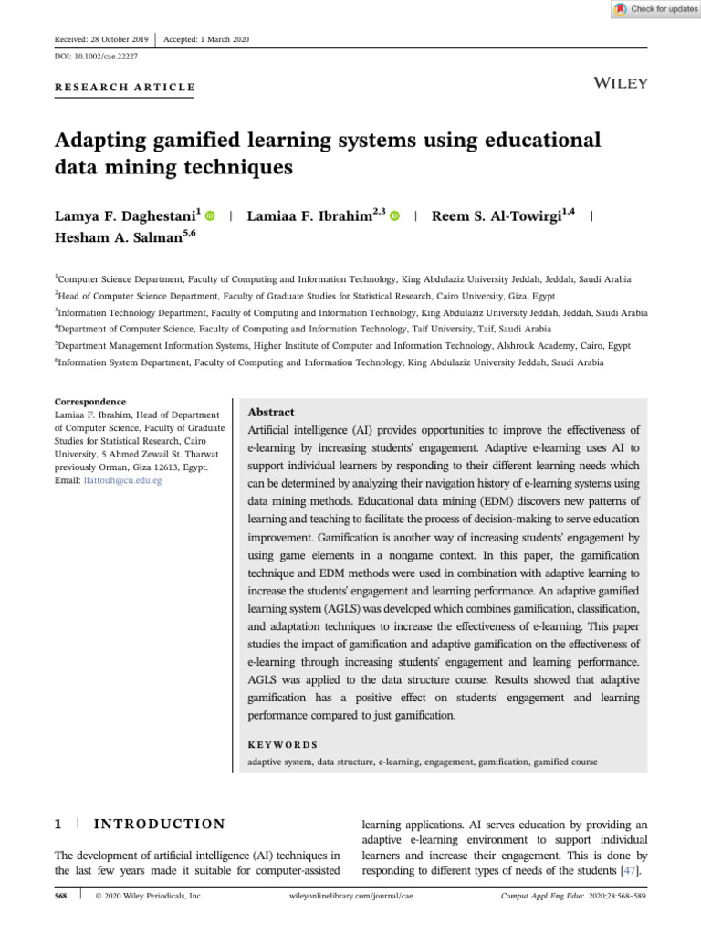 Adapting gamified learning systems using educational | PDF | Cluster Analysis | Dependent And ...
