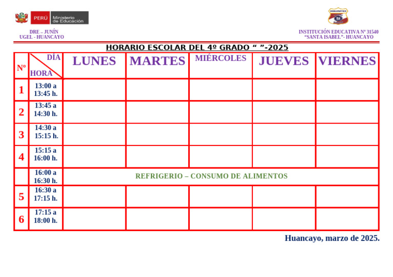HORARIO DE CLASES 4to B 2025 | PDF