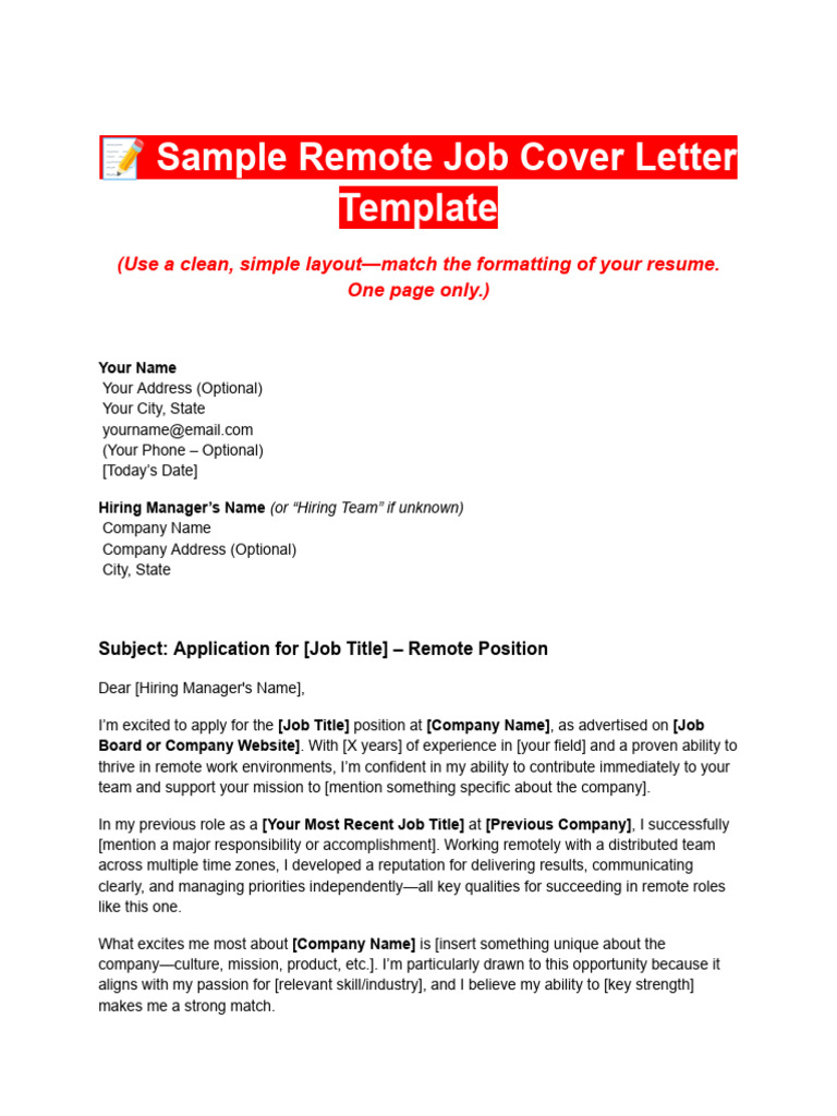 ? Sample Remote Job Cover Letter Template | PDF | Résumé