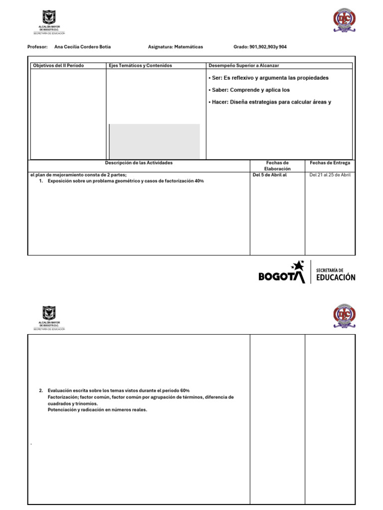 9° Matemáticas Cecilia Cordero Sofi | PDF | Geometría | Factorización
