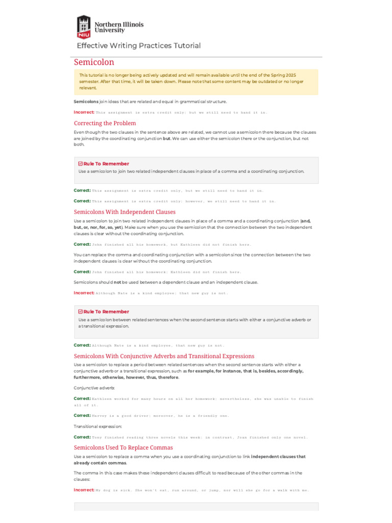 Semicolon - Effective Writing Practices Tutorial | PDF | Comma | Grammar