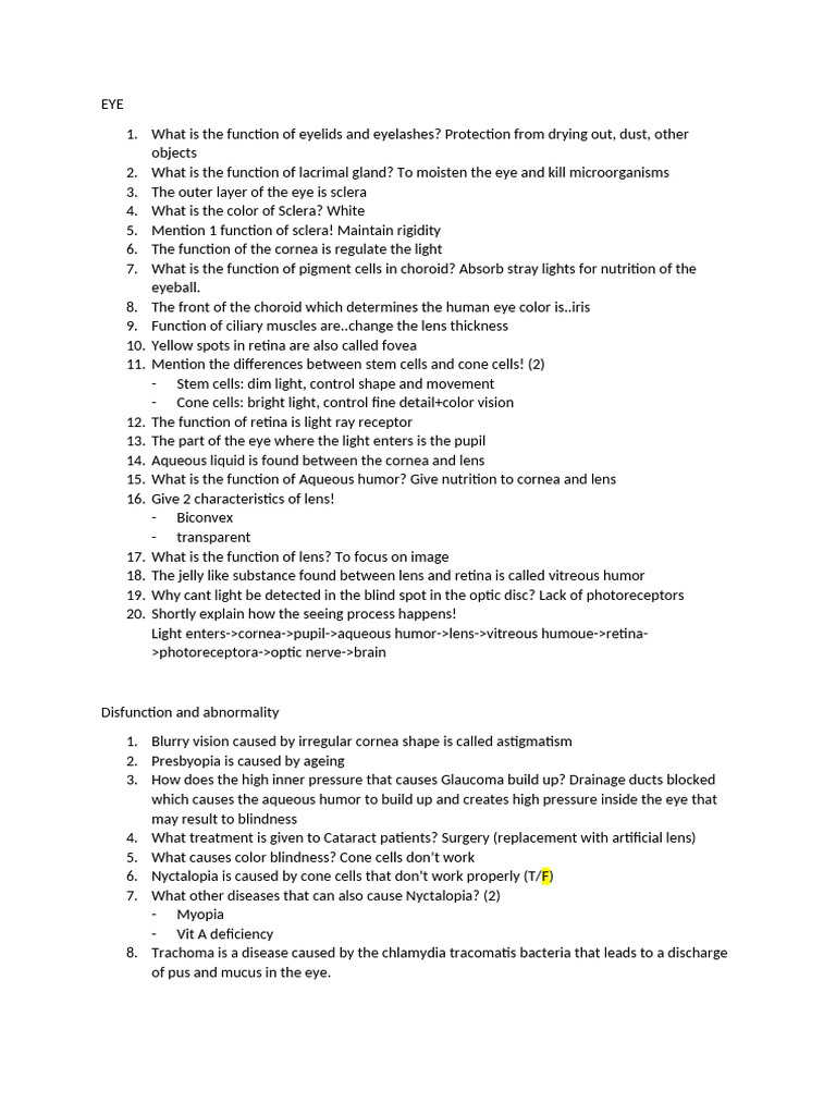 Worksheet Bio EYE & EAR+answer | PDF | Ear | Eye