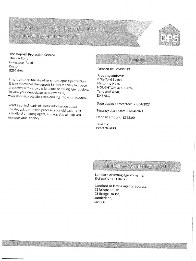 Lot - 26 - Certificate of Tenancy Deposit | PDF