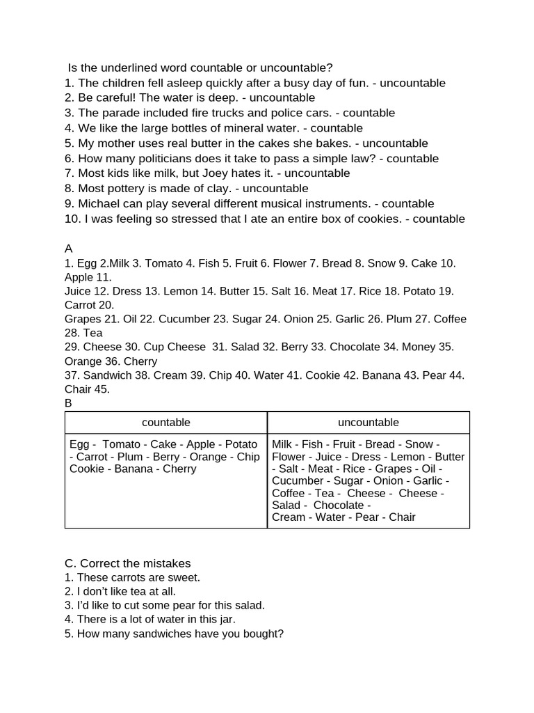 Countable or Uncountable | PDF | Salad | Cakes