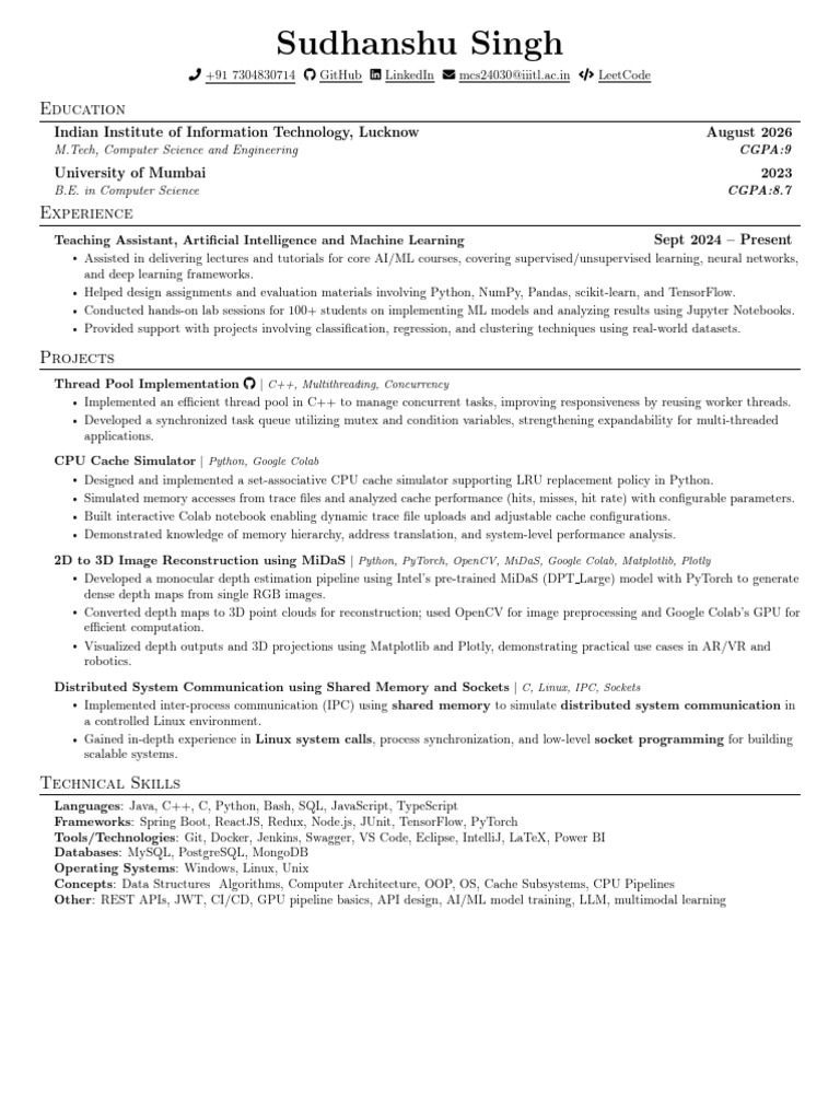 Sudhanshu Singh: Education | PDF | Thread (Computing) | Cpu Cache