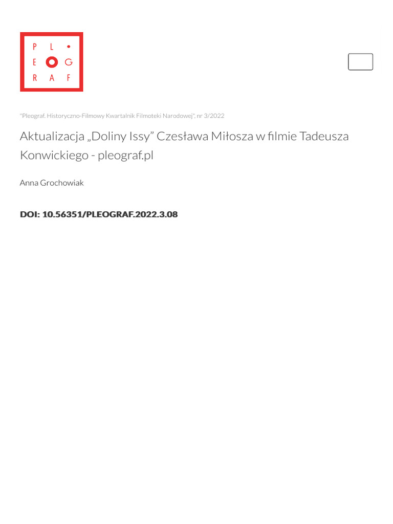 Aktualizacja Doliny Issy" Czesława Miłosza W Filmie Tadeusza Konwickiego - Pleo | PDF