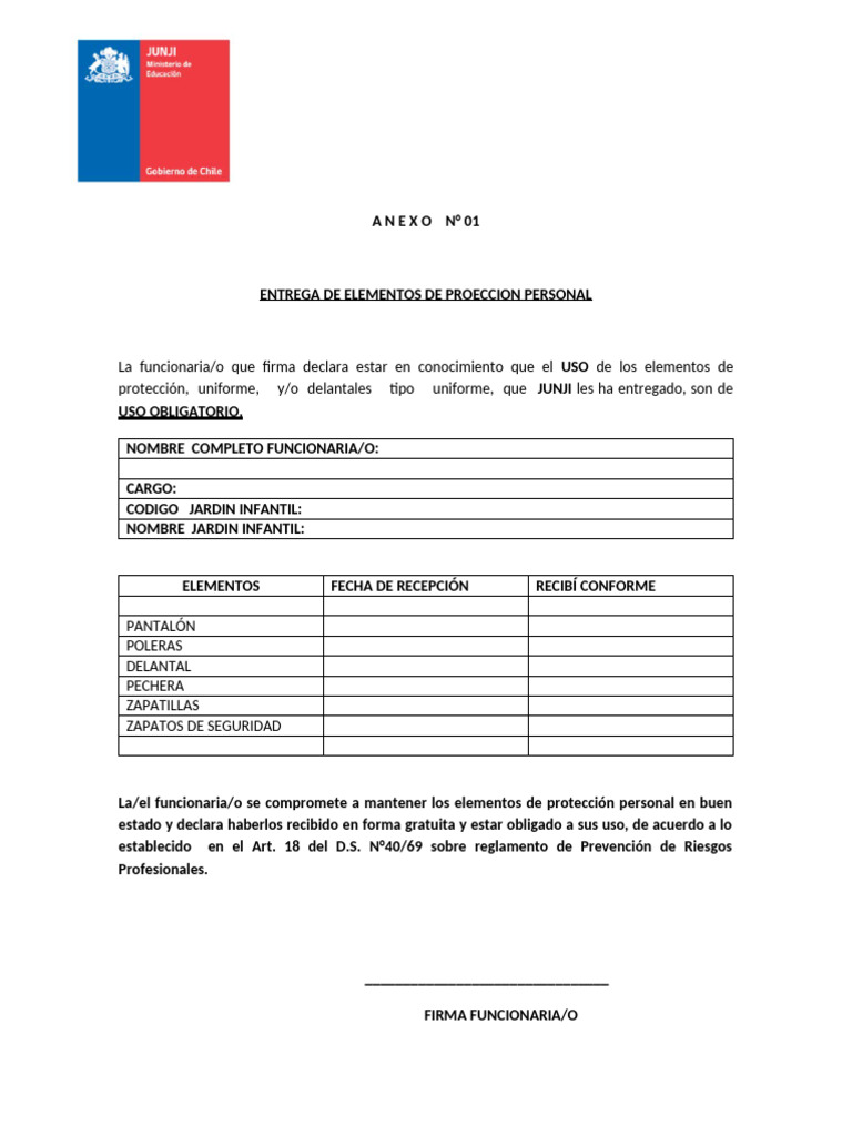 ANEXO N° 01 (2018)recepcion vestuario | PDF