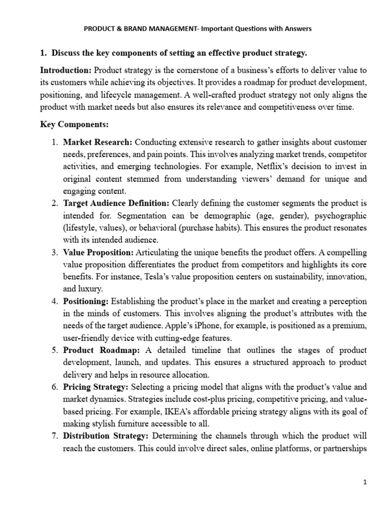 PRODUCT & BRAND MANAGEMENT - Important Questions With Answers | PDF ...