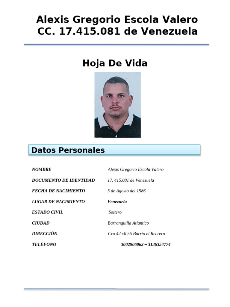 Hoja de Vida Alexis | PDF